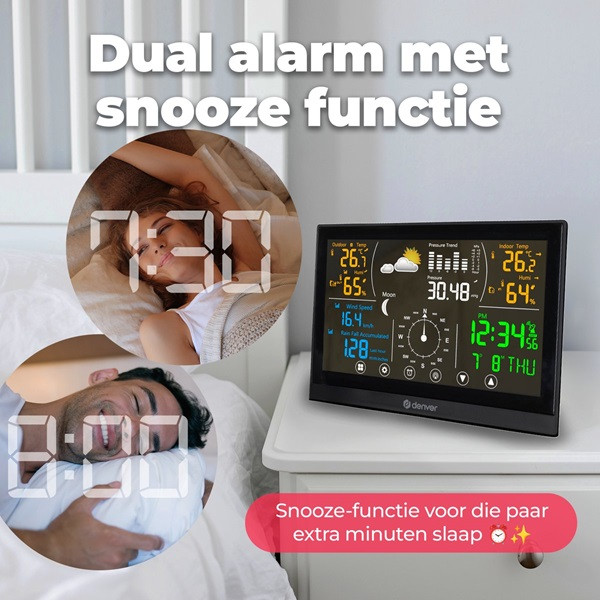 Weerstation | Denver | Binnen en buiten (8-in-1 buitensensor, Klok ...