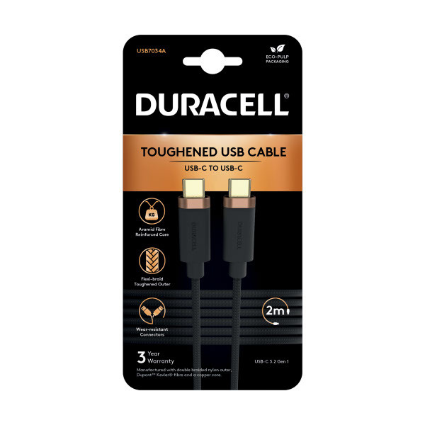 Vivo oplaadkabel | USB C ↔ USB C | Duracell | 2 meter (USB 3.0, 65W, 5 ...