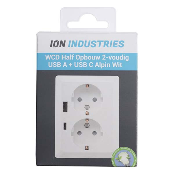 Stopcontact met USB | ION Industries (Half opbouw, Dubbel, USB A, USB C ...