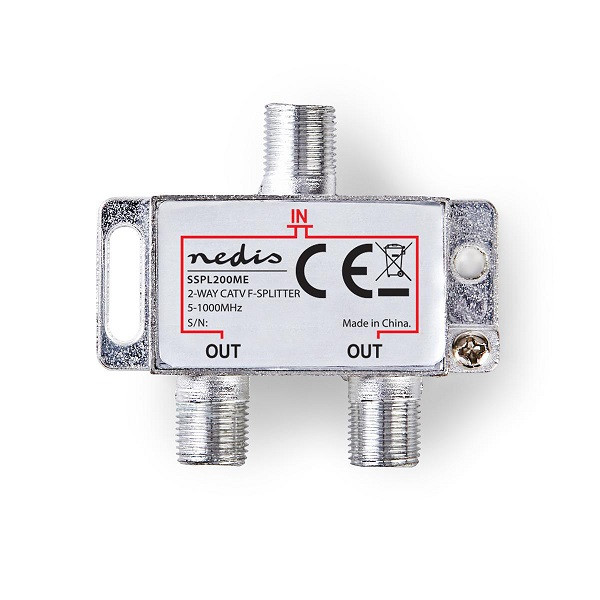 F connector splitter - Nedis (2-weg, 4.2 dB) Nedis Kabelshop.nl